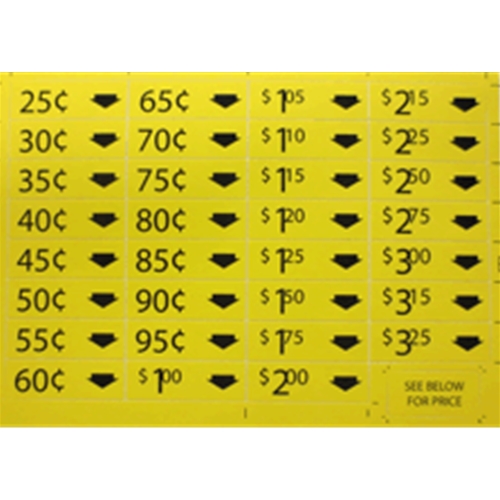 D & S Vending Inc - D1071856 - Vendo 721 Price Labels- .25- $3.25